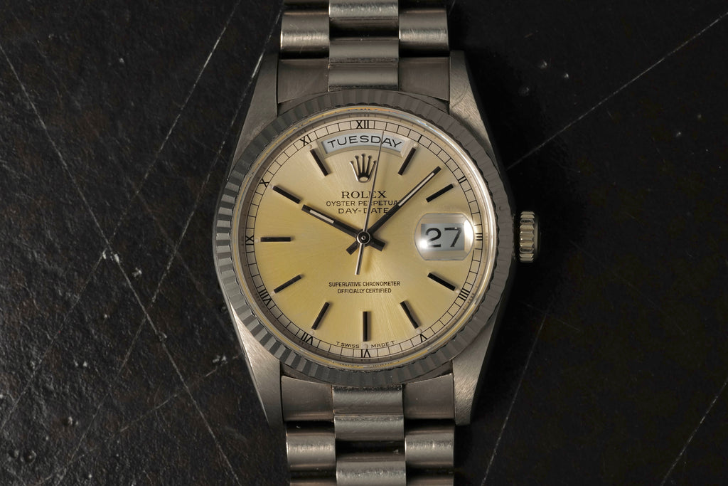 Rolex WG DAY DATE TROPICAL DIAL – vintageworn.com